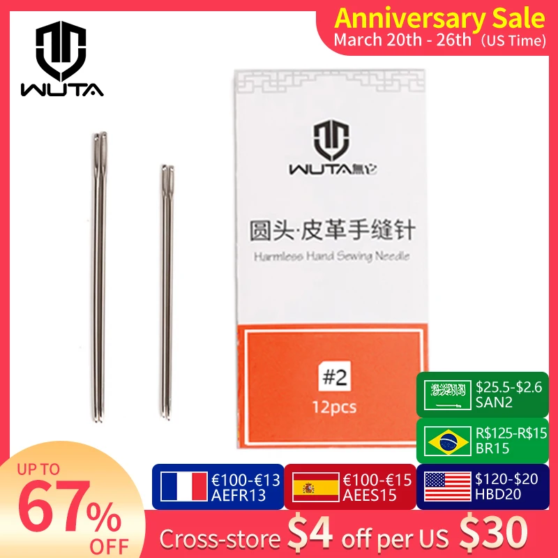 WUTA 24 Pcs Large Eye Blunt Stitching Needle Harness Round pointed Needle Leather Hand Sewing ...