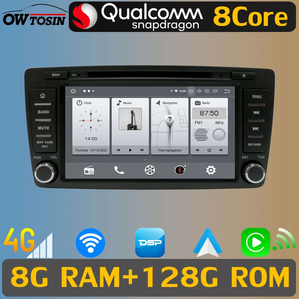 Qualcomm snapdragon 8 núcleo 8 + 128g android 10 px6 para skoda octavia mk2 a5 2004 2014 unidade ...