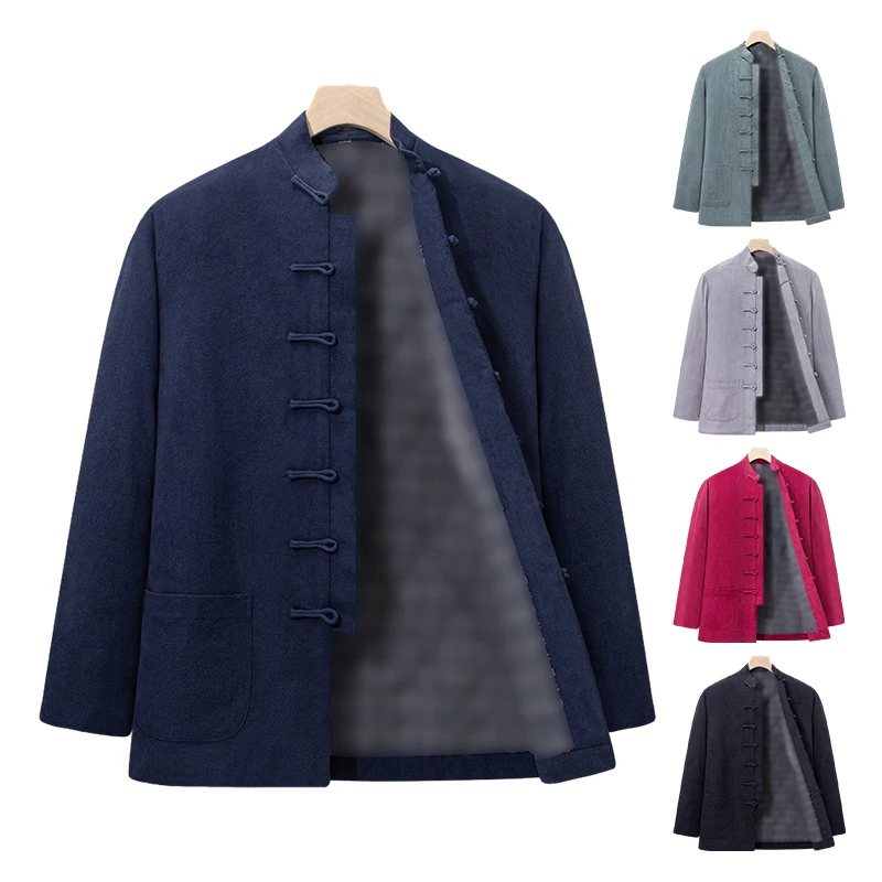 Winter Men Chinese Style Tang Suit Cotton-Padded Jacket Traditional ...