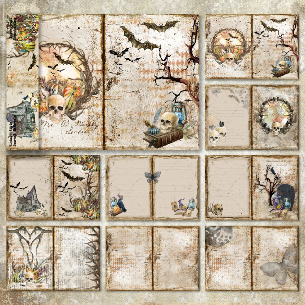 8Pcs-Gothic-Punk-Skull-Printed-Scrapbooking-Paper-Pack-for-Card-Making ...