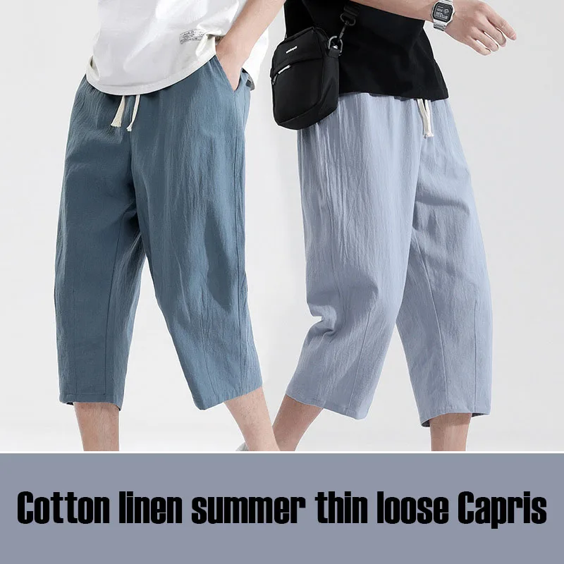 Casual-Linen-Capri-Long-Shorts-Loose-Fit-Men-s-Cotton-Linen-Harem ...