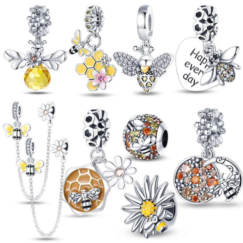 Charms-925-Silver-Originales-New-in-Golden-Bee-Charm-Insect-Beads-Fit ...