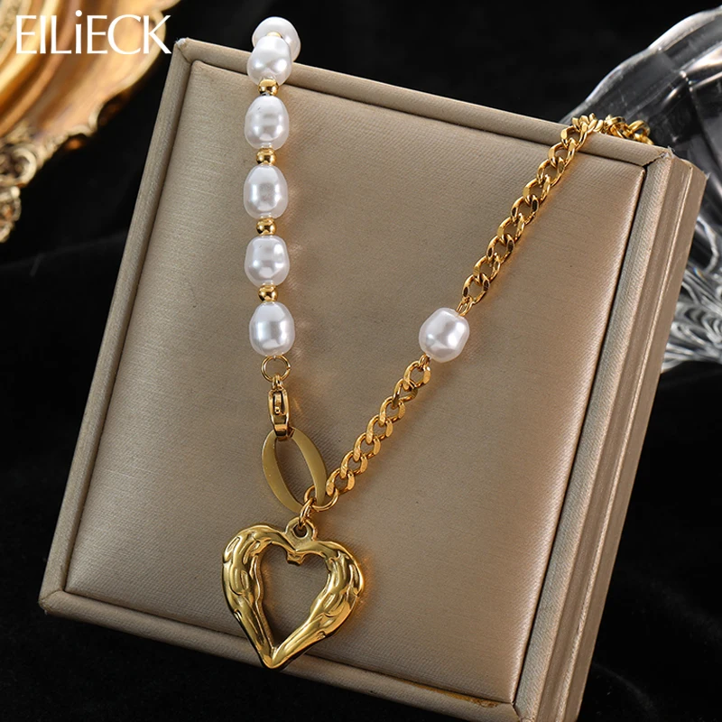 EILIECK-316L-Stainless-Steel-Pearls-Heart-Pendant-Necklace-For-Women ...