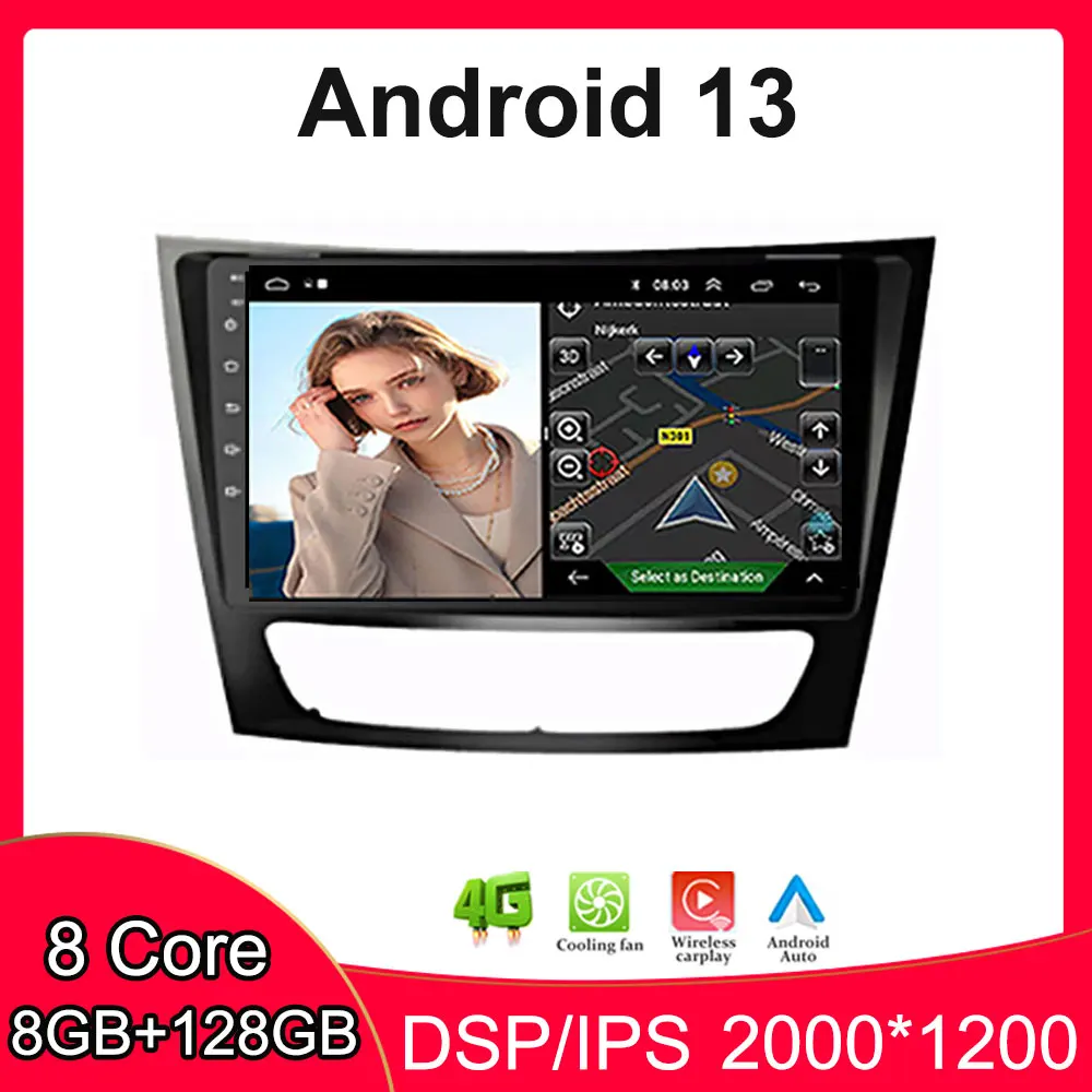 메르세데스 벤츠 E 클래스 S211 W211 CLS C219 2002 2010 용 스테레오 멀티미디어 플레이어, 안드로이드 13 ...