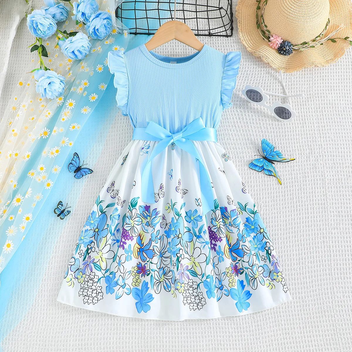 Bow-Girl-Princess-Dress-New-Summer-Kids-Girls-Pleated-Dress-Floral ...