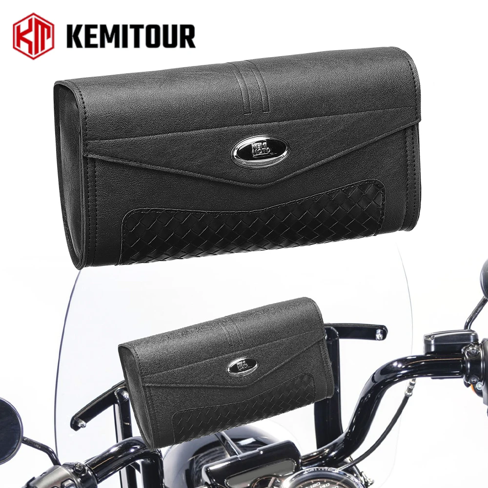 KEMITOUR Motorcycle Windshield Bag Leather Windscreen Tool Pouch for ...