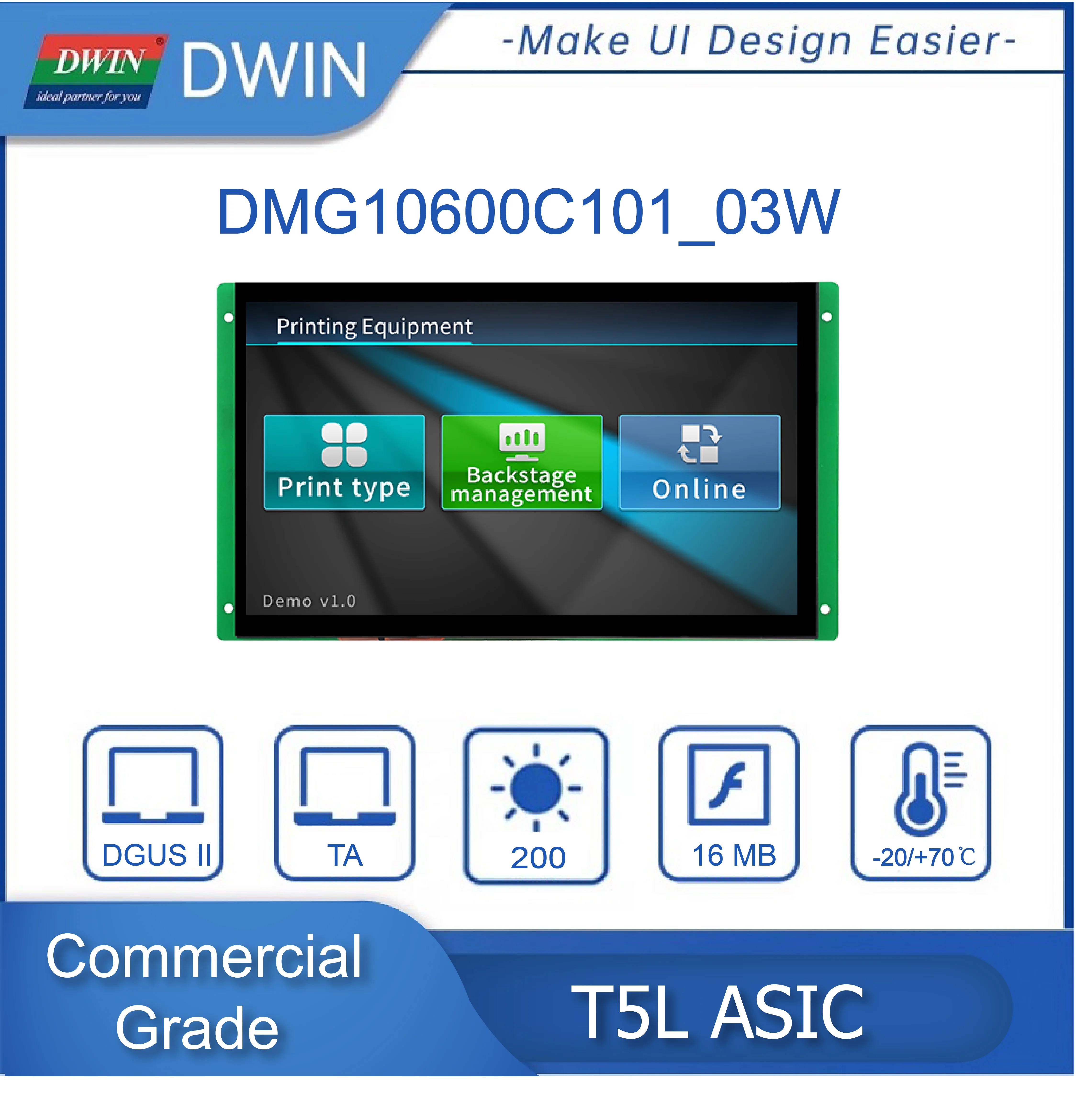 DWIN 10.1 Inch commercial grade,1024*600 HMI touch screen for Arduino ...