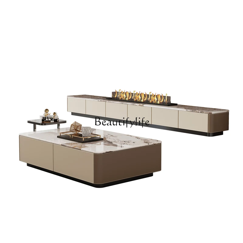 *Italian minimalist light luxury marble coffee table TV cabinet living ...