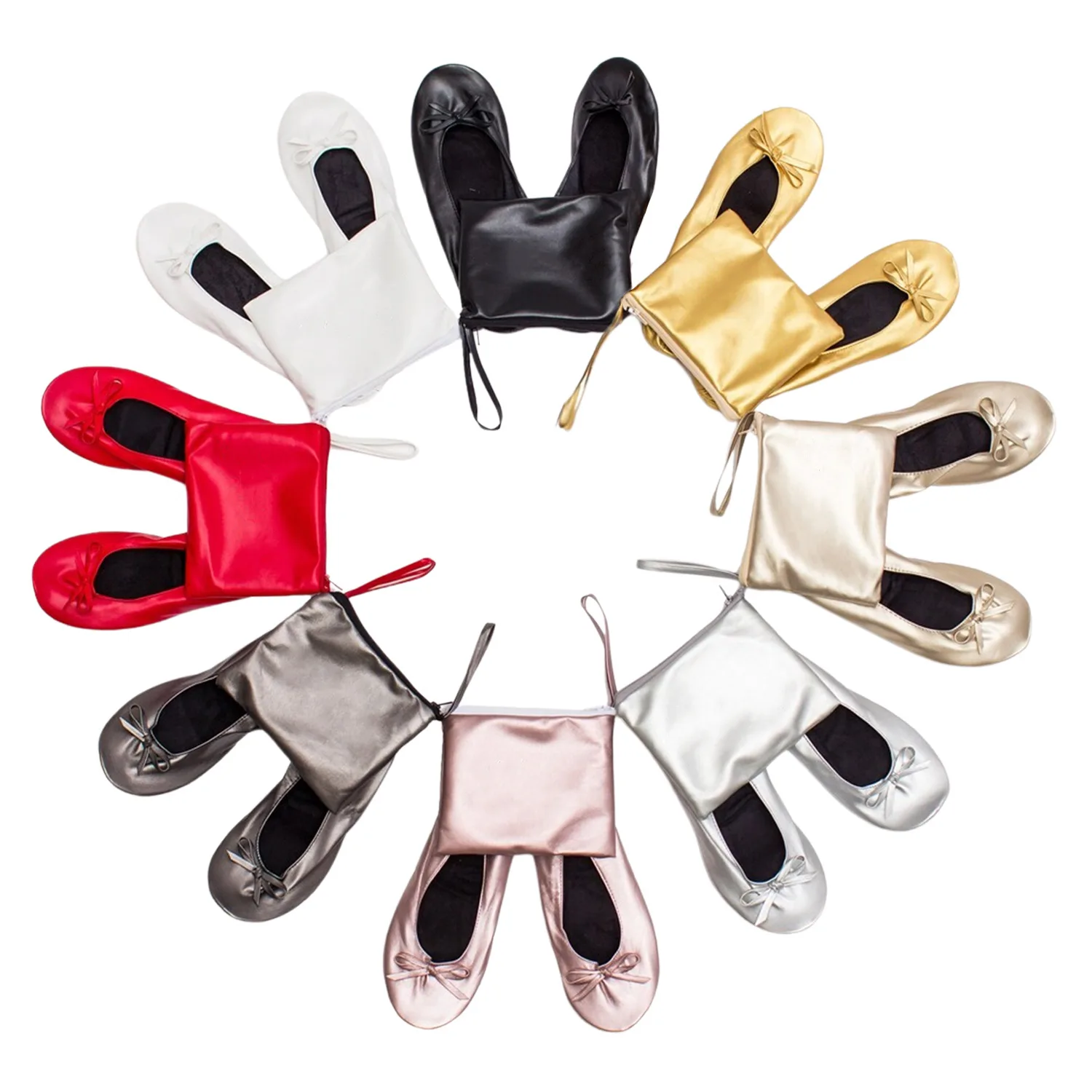 Women's Foldable Portable Ballet Flats Soft Sole Roll Up Slippers Slip ...