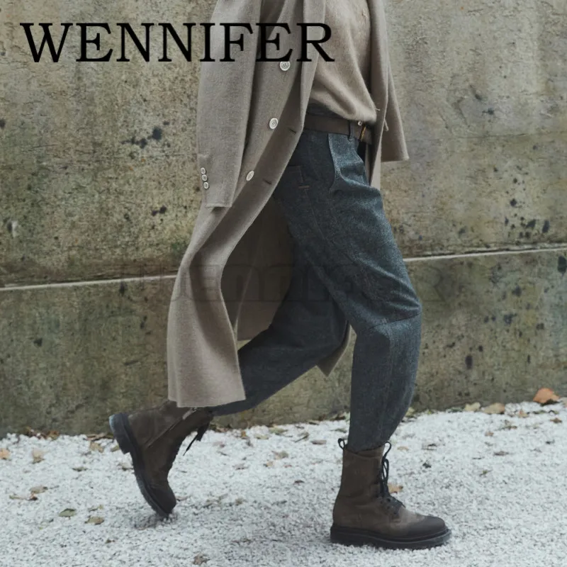 Calf-Leather-Low-Block-Heel-Chelsea-Boots-Round-Toe-Chain-Pull-tab-Flat ...
