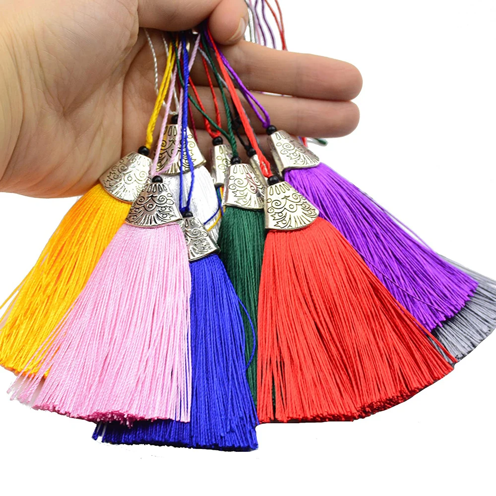 5-10Pcs-Silky-Handmade-Tassels-with-Antique-Silver-Cap-Mixed-Color ...