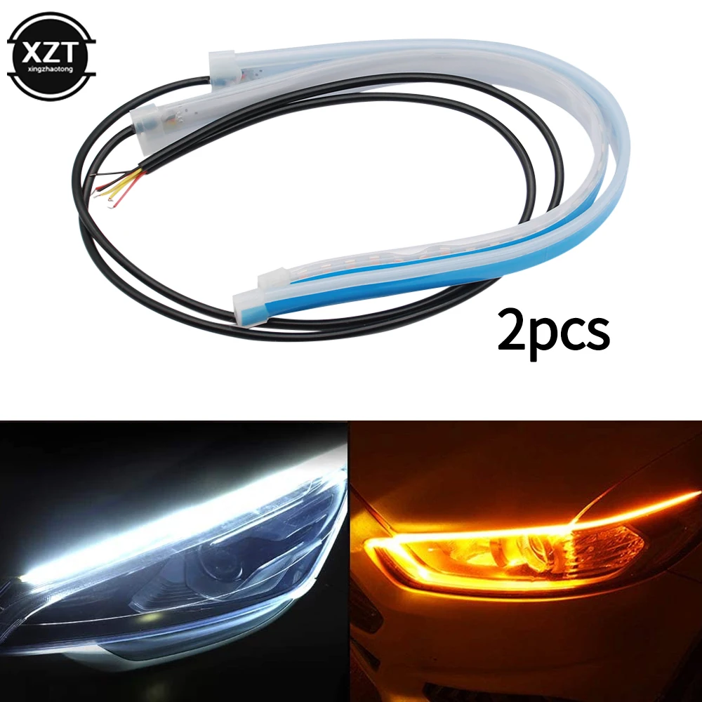 2-Pcs-DRL-LED-Strip-Turn-Signal-Light-Yellow-Bright-Flexible-Turn ...