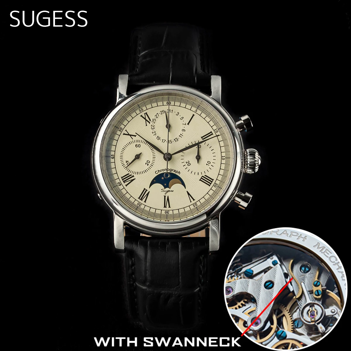 Mechanical Watches Moonphase | Mechanical Chronograph Watch | Sugess ...