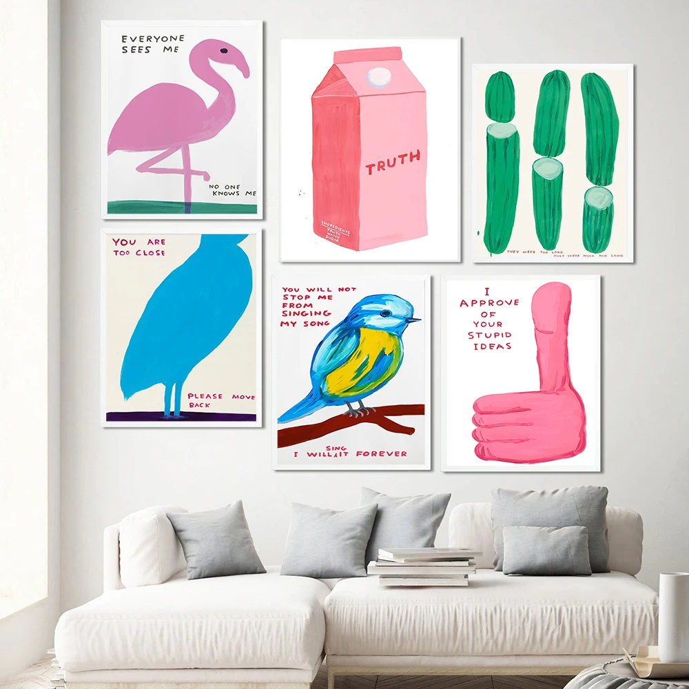 David-Shrigley-elephant-Banana-Cat-Bird-Wall-Art-Canvas-Painting-Nordic ...