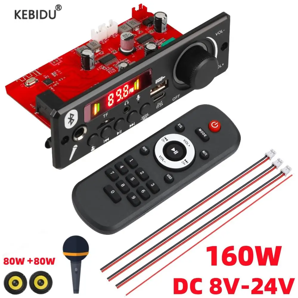 2x80W 160W 앰프 블루투스 MP3 디코더 보드 12V DIY MP3 플레이어 자동차 FM 라디오 모듈, TF USB 마이크 기록 핸즈프리 통화| | - AliExpress