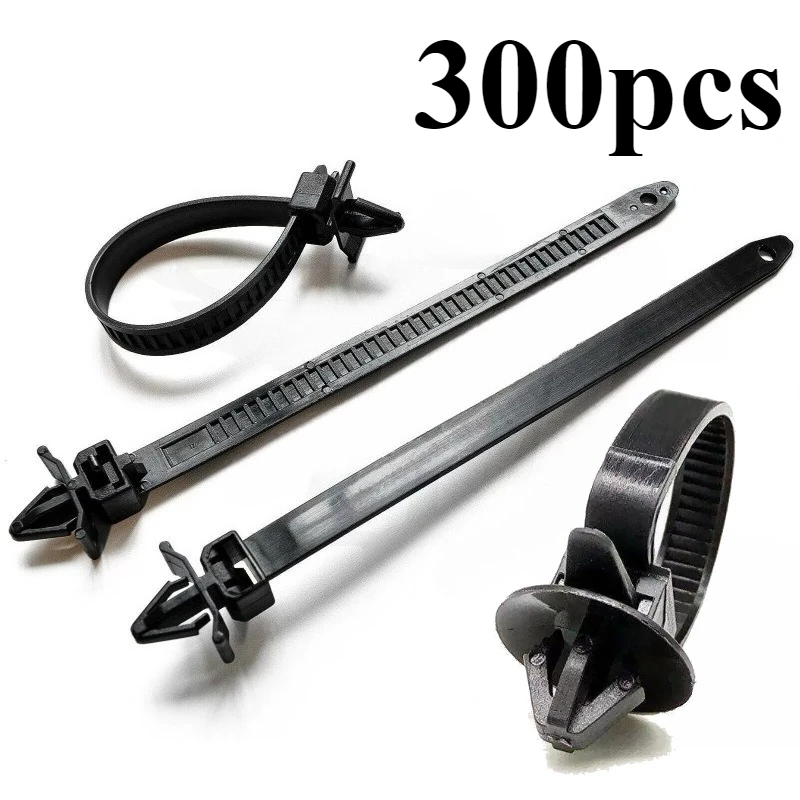10/300PCS Car Nylon Black Cable Ties Push Mount Wire Harness Fastener ...