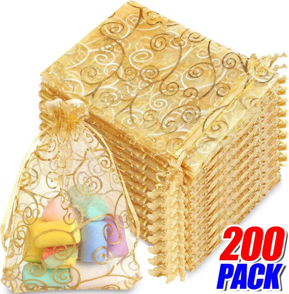 Shimmer Gold Candy Bags Drawable Organza Jewelry Packaging Pouch ...