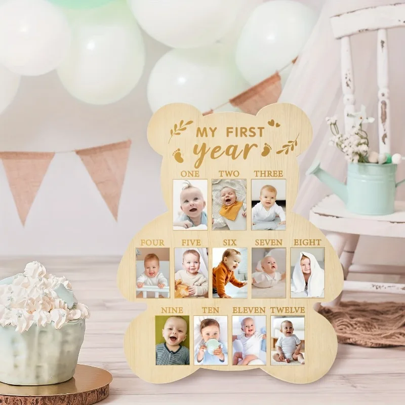 Wooden Monthly Photo Collage Frame With Stand Nursery Baby's First Year ...