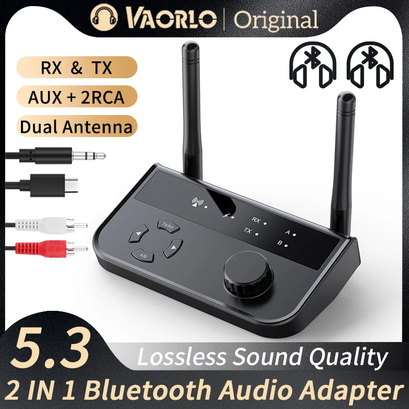 VAORLO 2 IN 1 Bluetooth 5.3 Audio Transmitter Receiver Multipoint Connect 3.5mm AUX 2 RCA Stereo ...