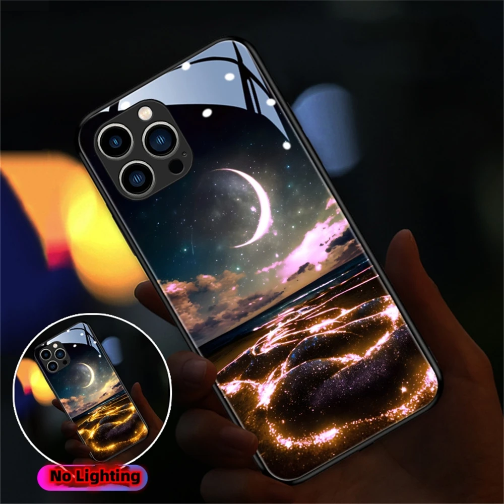 Luxury-Beach-Starry-Sky-Pattern-LED-Light-Glow-Luminous-Phone-Case-For ...