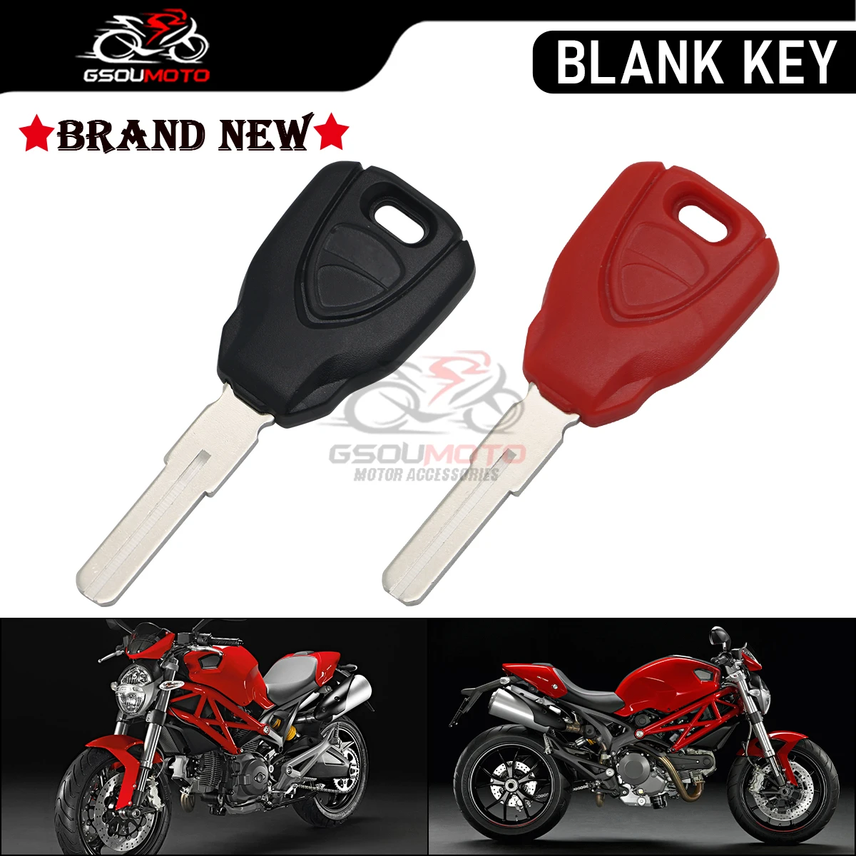 Motorcycle Black / Red Blank Key Uncut Blade Keys For Ducati Monster ...