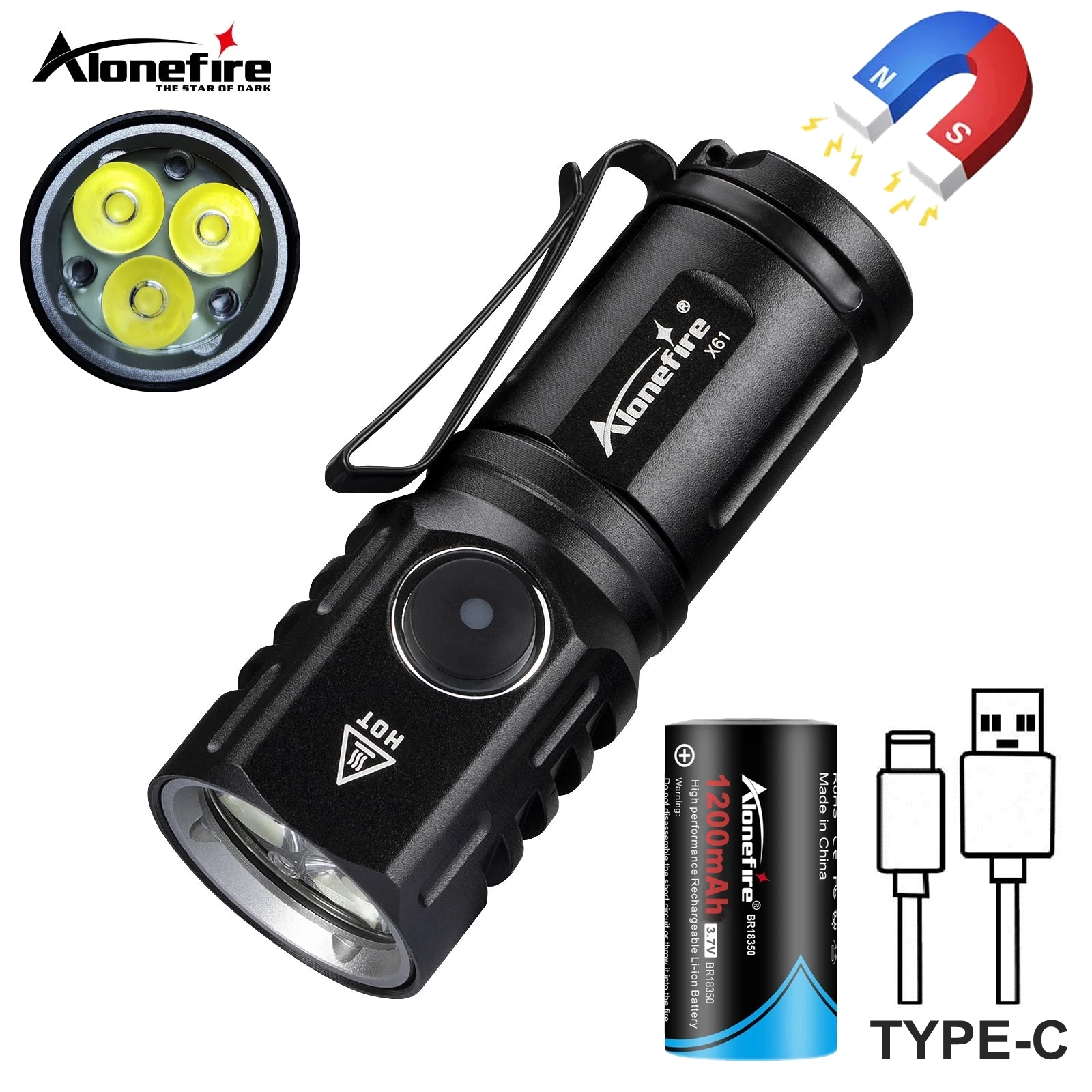 6000K-3x-Led-Mini-Palm-Small-Flashlight-Type-C-Rechargeable-Portable ...