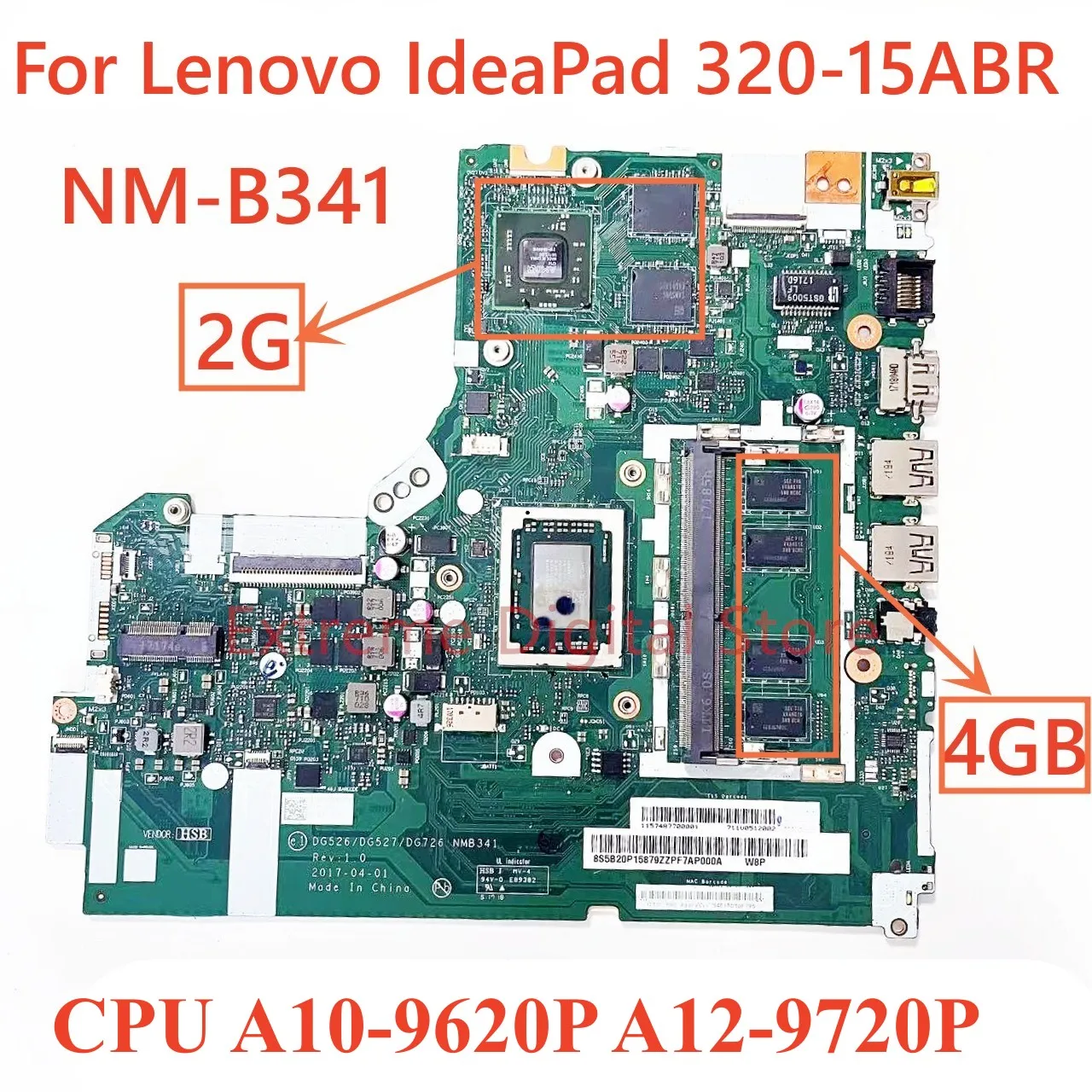 For Lenovo IdeaPad 320-15ABR Laptop motherboard NM-B341 with CPU A10-9620P A12-9720P 4G DDR4 100 ...
