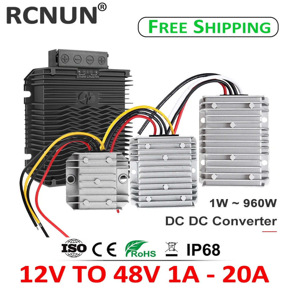 RCNUN 12V to 48V 1A 2A 3A 5A 8A 12.5A 20A Boost Step-up DC DC Converter 12 Volt to 48 Volt ...