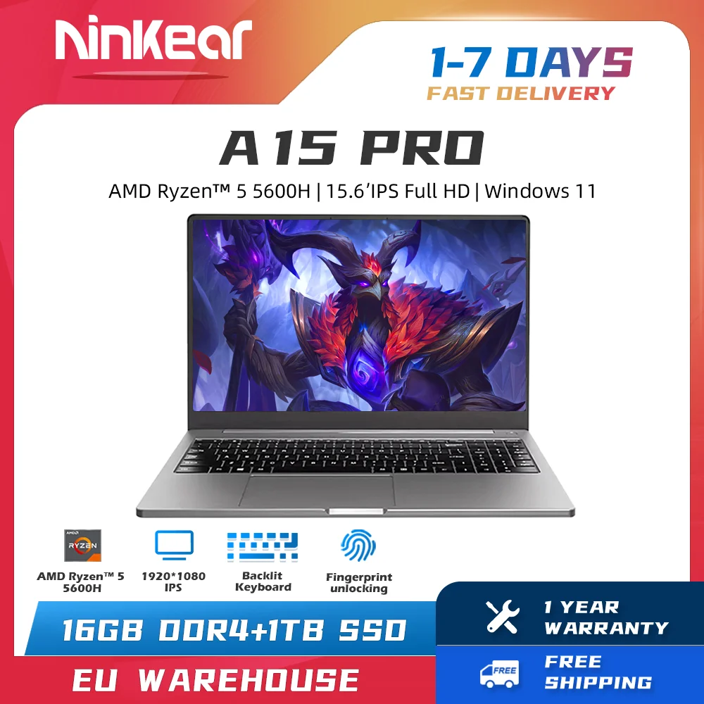 Ninkear Laptop A15 Pro 15.6-inch, AMD Ryzen™ 5 5600H IPS Full HD 16GB ...
