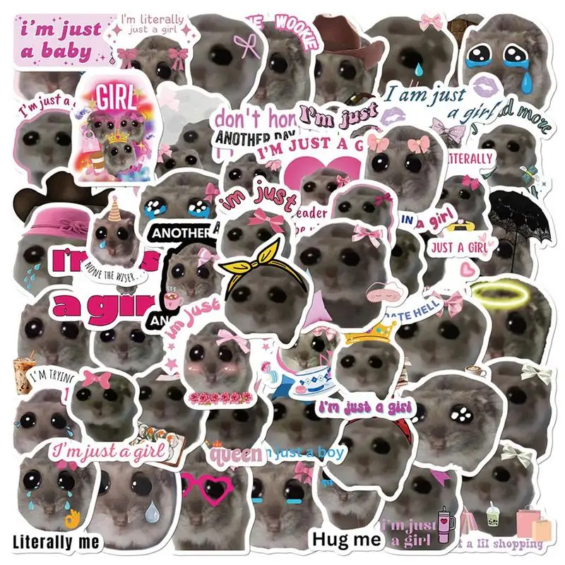 56pcs Sad Hamster Meme Cute Stickers Fun Hamster Big Eyes Phone Wall ...