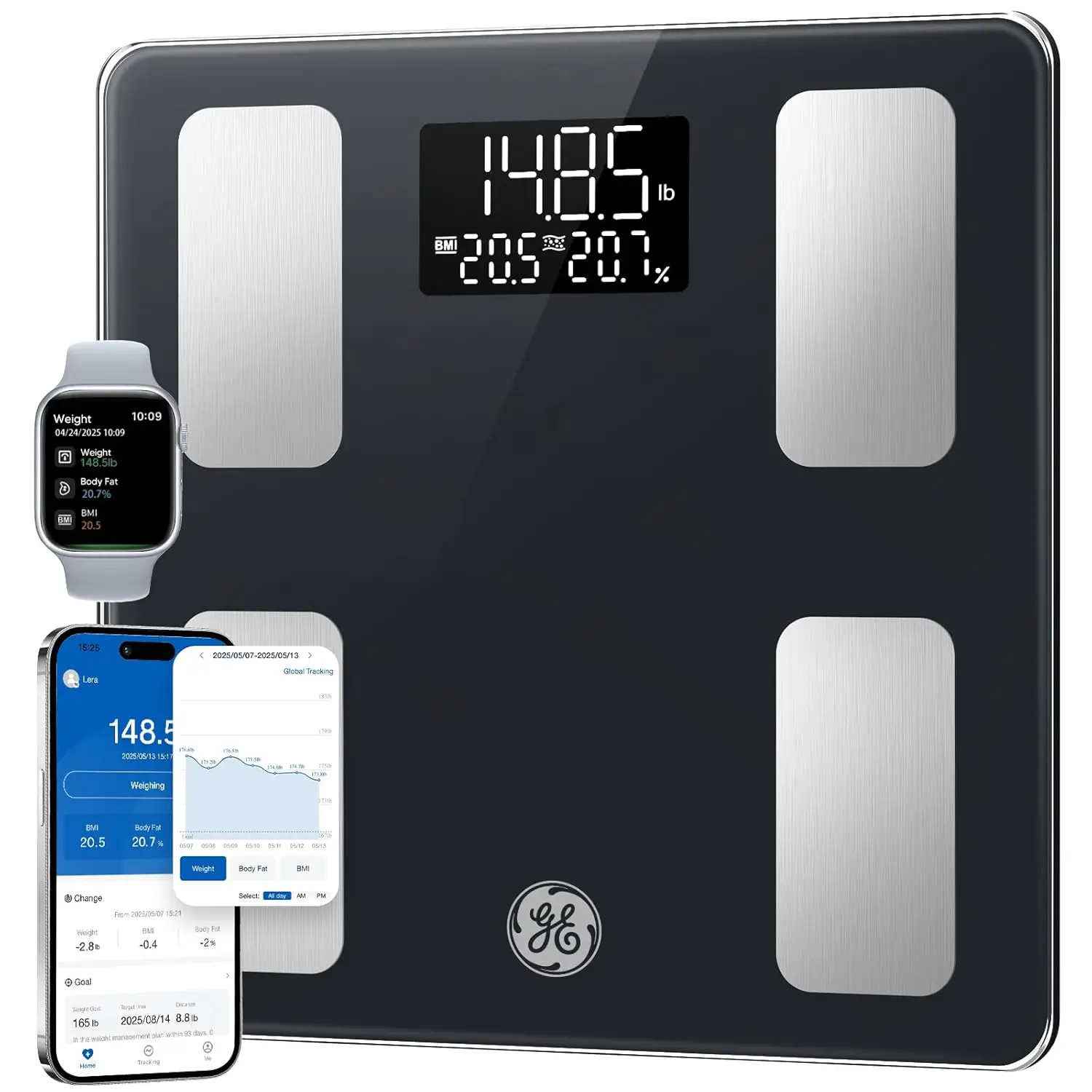 Smart Digital Bathroom Scale with Bluetooth App, LED Display for Weight ...