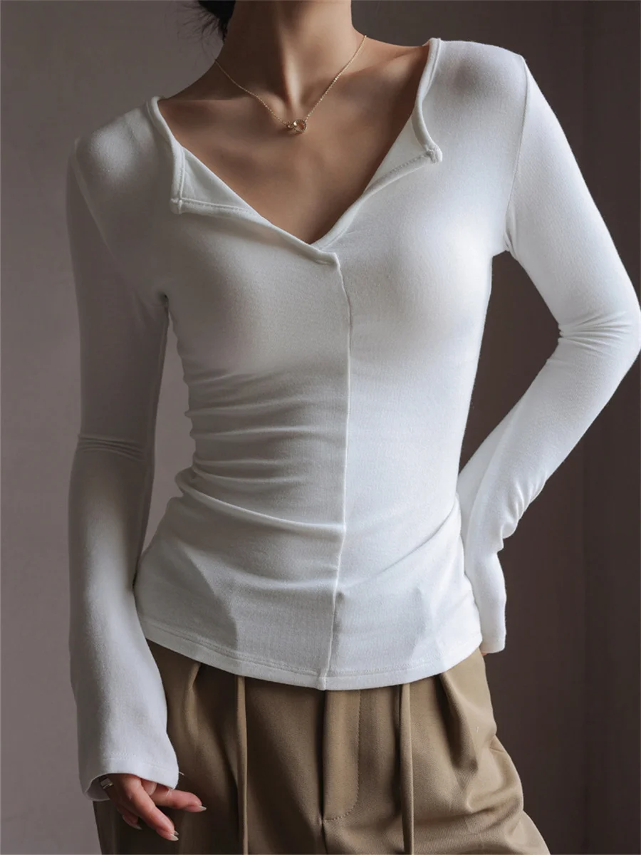 High-quality-Modal-Autumn-Winter-V-neck-base-shirt-for-women-with-a ...