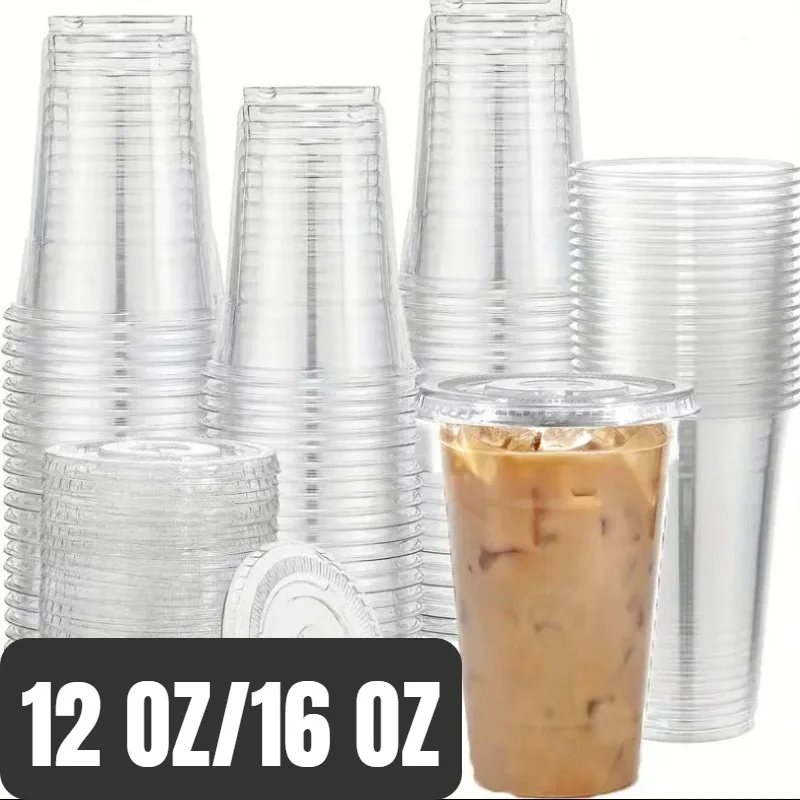 50pcs-Disposable-Cups-with-Lids-Transparent-Disposable-Plastic-Cups-Ice ...