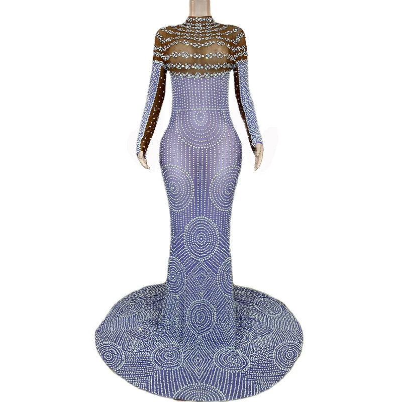 Sexy-Pearls-Rhinestones-Stage-Wear-Birthday-Celebrate-Long-Train-Dress ...
