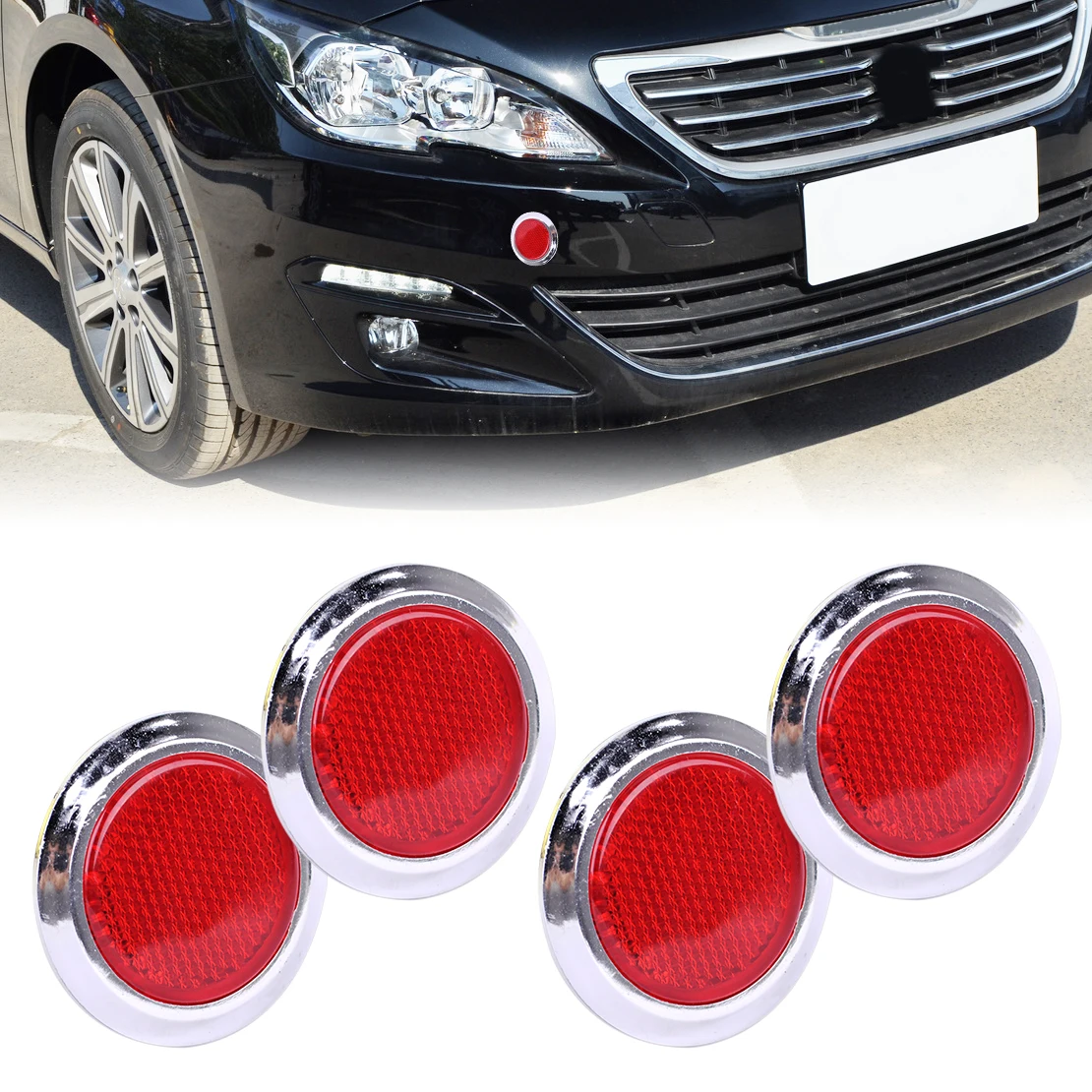 CITALL-4pcs-Car-Auto-Round-Chrome-Red-Reflective-Sticker-Self-Adhesive ...