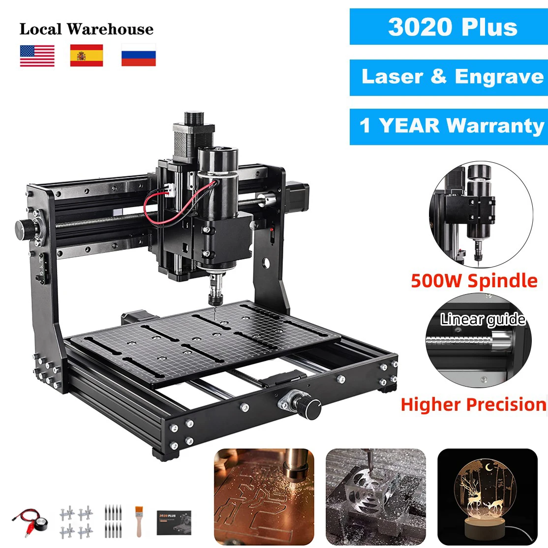 Máquina enrutadora CNC 2 en 1 cortador láser de grabado con Motor de husillo de 500W 3020 Plus ...