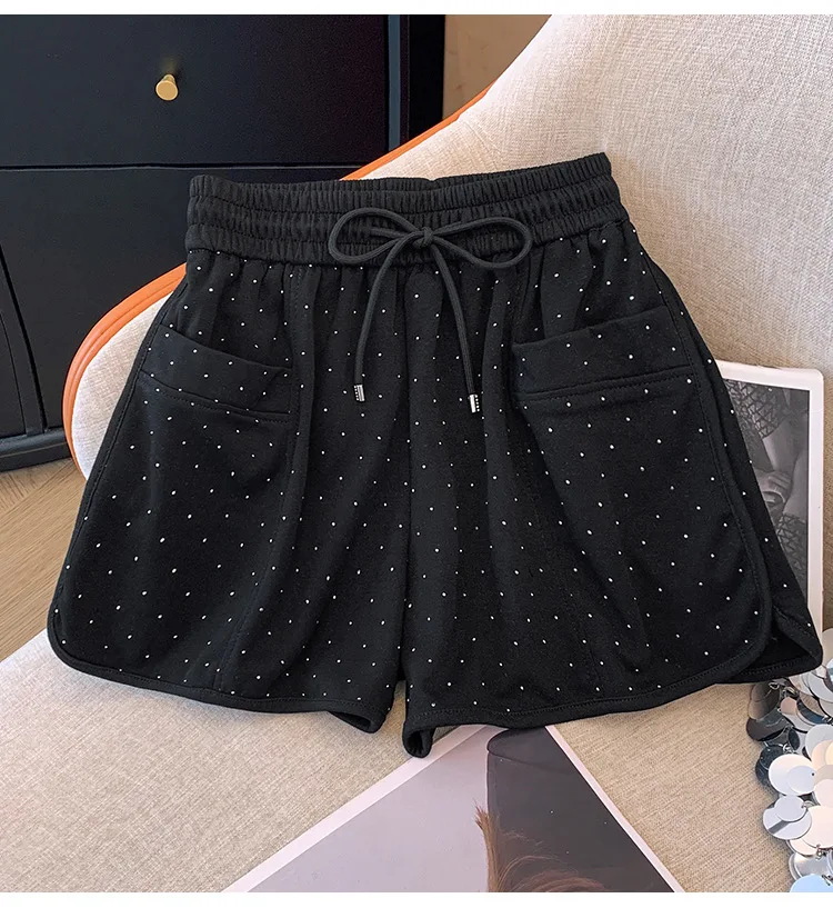 New Black White Diamond Shorts For Women Spring Summer Fashion Elastic ...