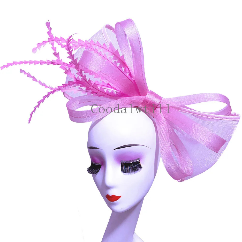 Pink-Fascinator-For-Women-Eleant-Wedding-Church-Hat-Feather-Fascinators ...