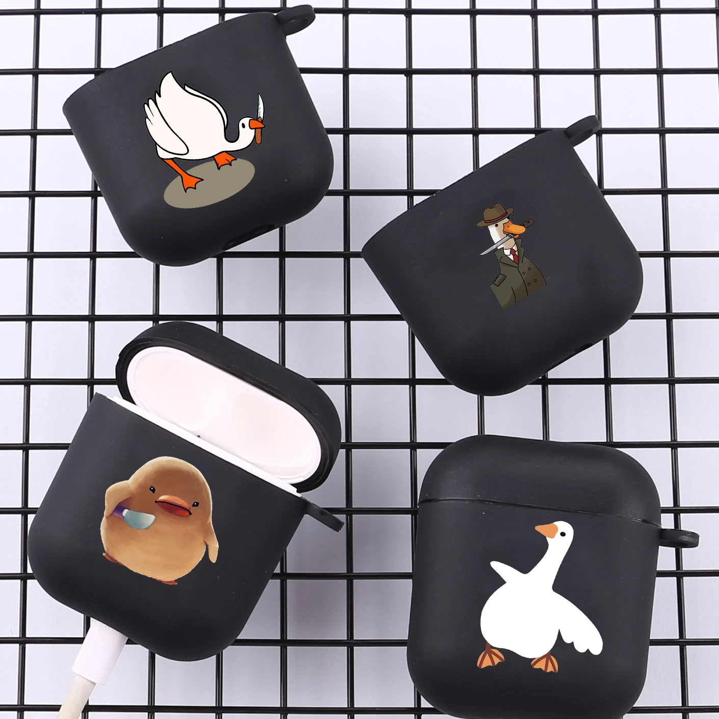 Cartoon Doubt Duck With Hook For Airpod Pro 3 Pro2 Black Protective ...