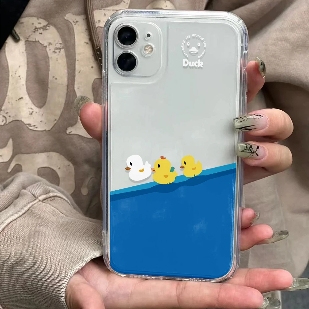 Cute Cartoon Swimming Duck Phone Case For iPhone 14 13 12 11 Pro XSMAX ...