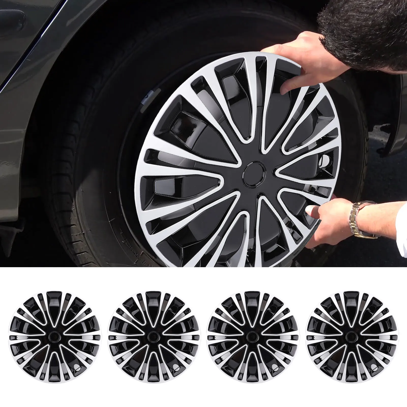 4Pcs 15inch Car Hubcaps Full Protection Stylish Look Universal Fit Snap ...