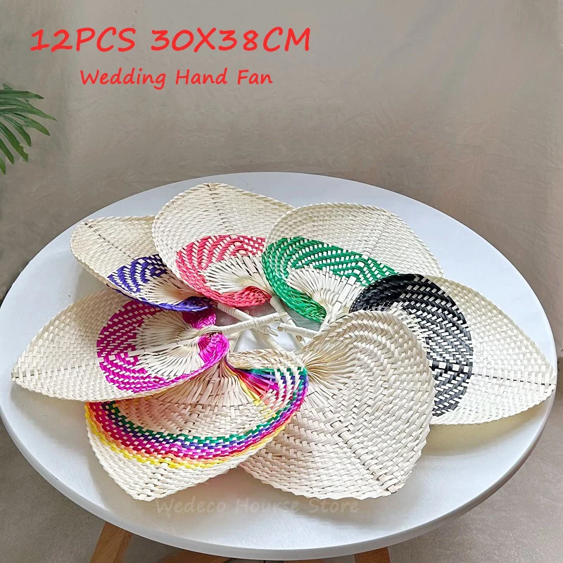 12Pcs Pure/colorful Handmade DIY Heart Shaped Bamboo Woven Fan Summer ...