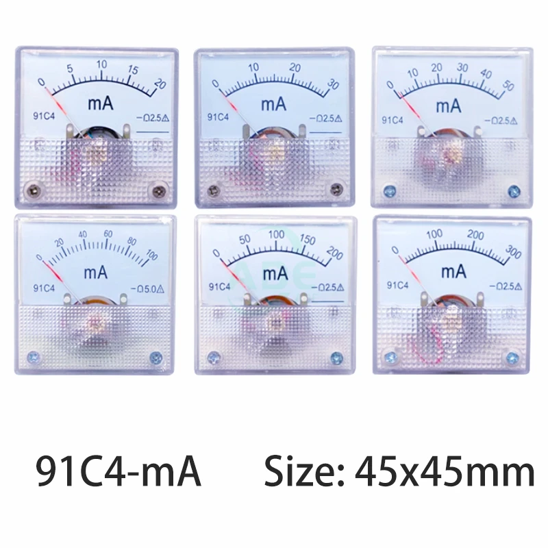 91C4 mA DC Pointer type milliammeter 1mA 5mA 10mA 50mA 100mA 200mA 300mA 500mA Analog Mechanics ...