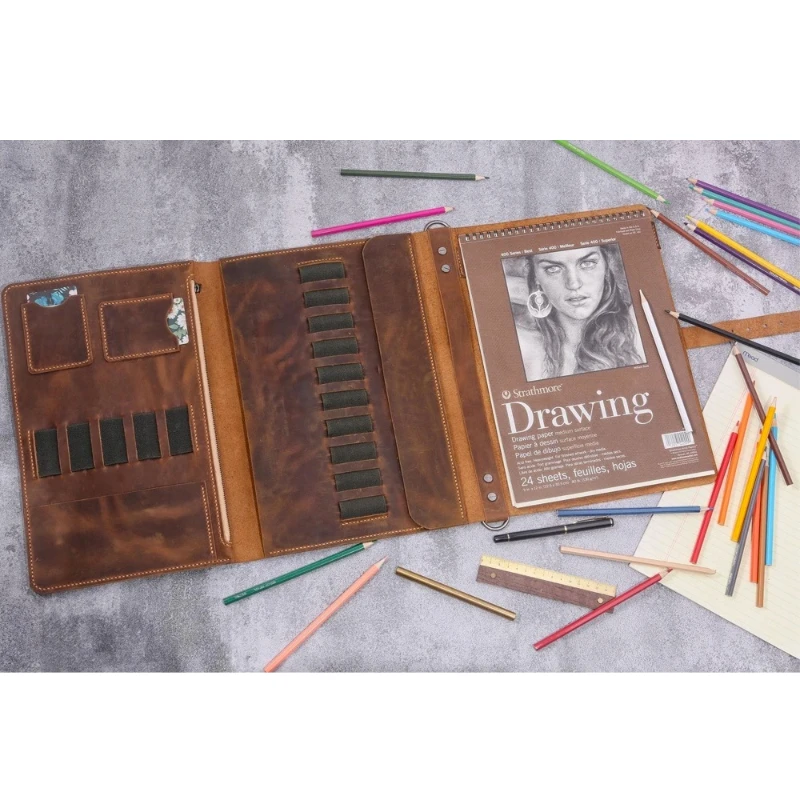 Leather sketchbook cover case for sketch pad 9 x 12 , Artist Drawing ...