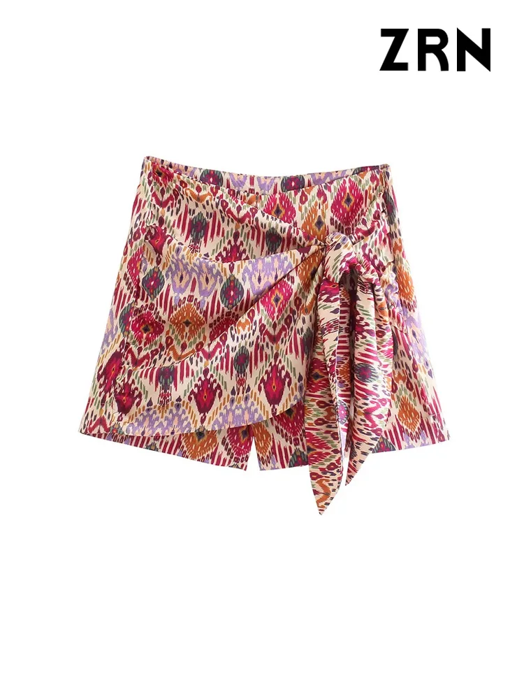 ZRN-Women-Fashion-With-Knotted-Totem-Print-Shorts-Skirts-Vintage-High-Waist-Side-Zipper-Female ...