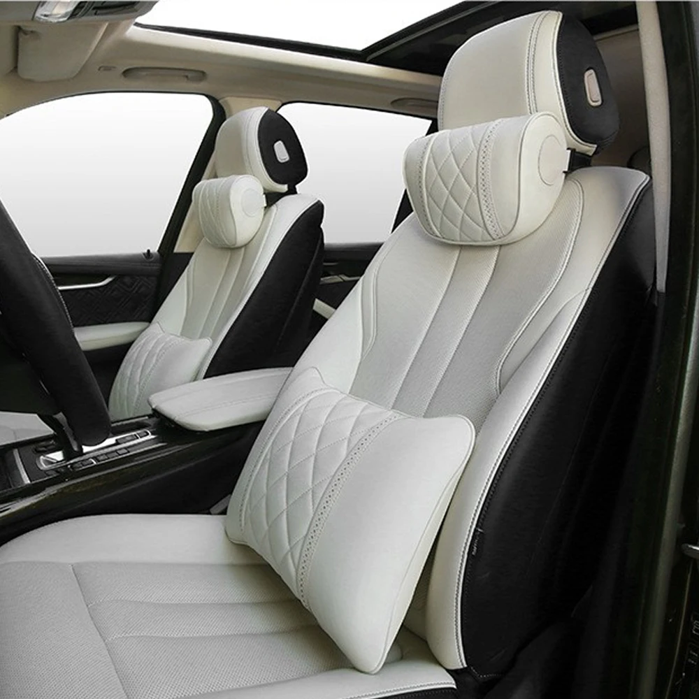 Lunda Car Seat Lumbar Support Cushion Soft Leather Car Headrest Neck ...