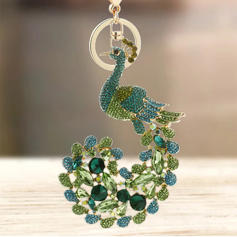 Cute-Rhinestone-Crystal-Long-Tailed-Peacock-Keychain-Green-Peacock-Key ...