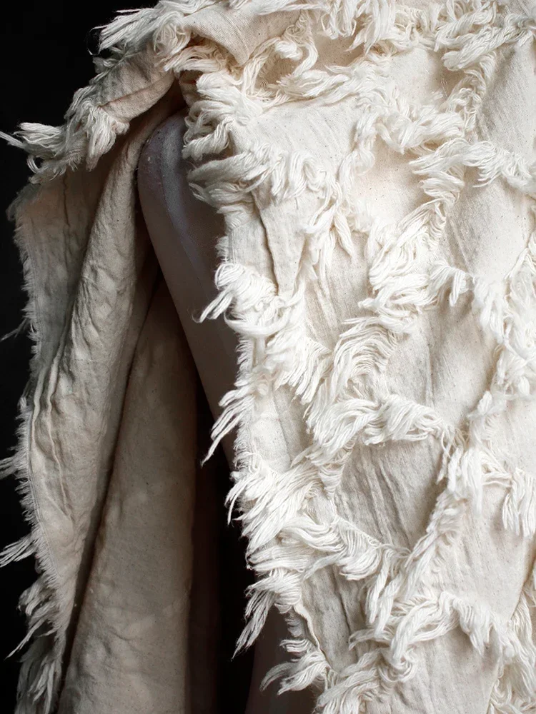 Light-Apricot-Cotton-Linen-Plaid-Tassel-Jacquard-Shirt-Fabric-Creative ...