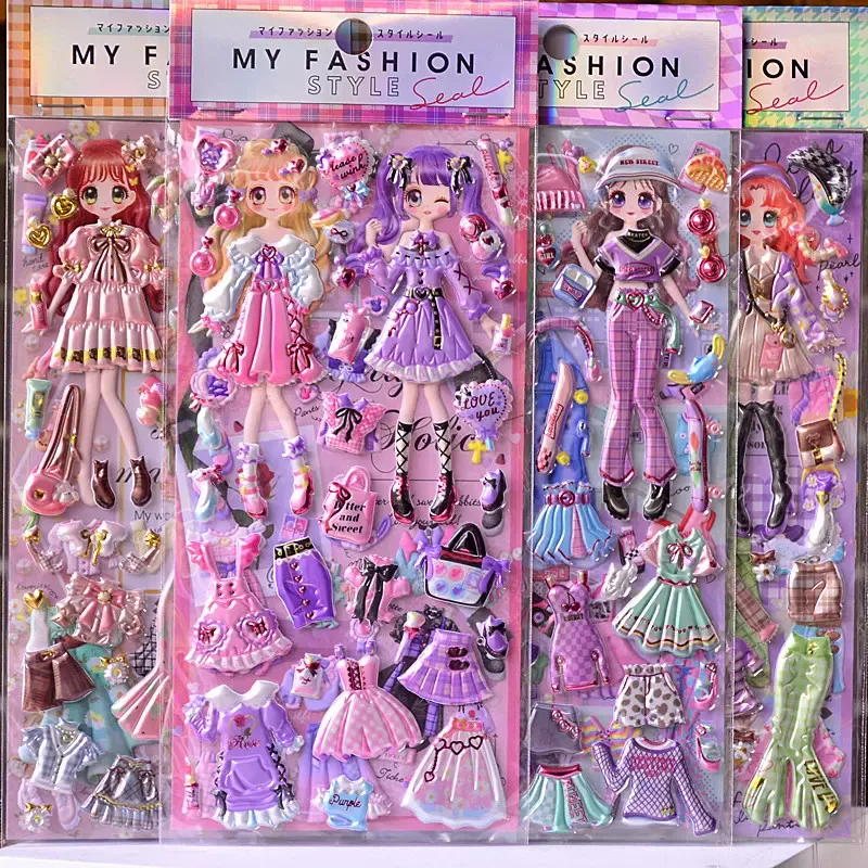 1Pcs Princess Dress Up Clothes Sticker Kids Reusable Fashion Puffy ...