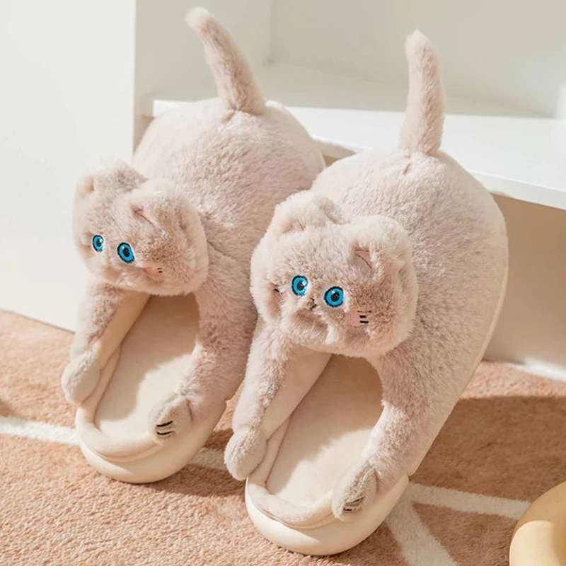 Pantoufles-en-fourrure-de-chat-mignon-pour-femmes-pantoufles-d-hiver ...